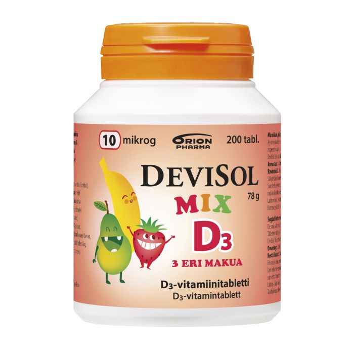Devisol Mix 10 mikrog 200 tabl imeskelytabletti - Lasten D-vitamiinit - Lasten vitamiinit ja ...