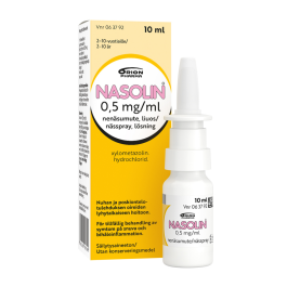 Nasolin 0,5 mg/ml 10 ml nenäsumute, liuos säilytysaineeton | Olo-apteekki